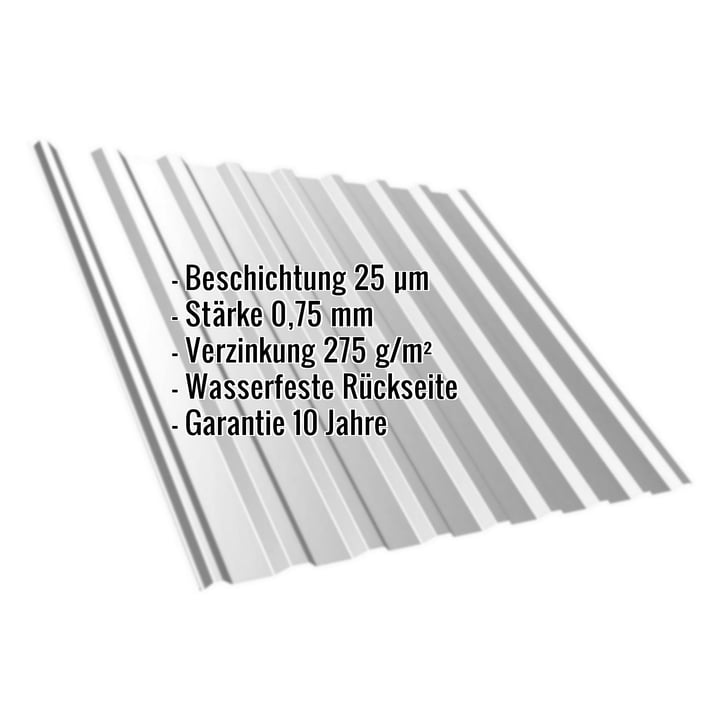 Trapezblech T20M | Dach Stahl 0,75 mm | 25 µm Polyester | 9006 - Weißaluminium